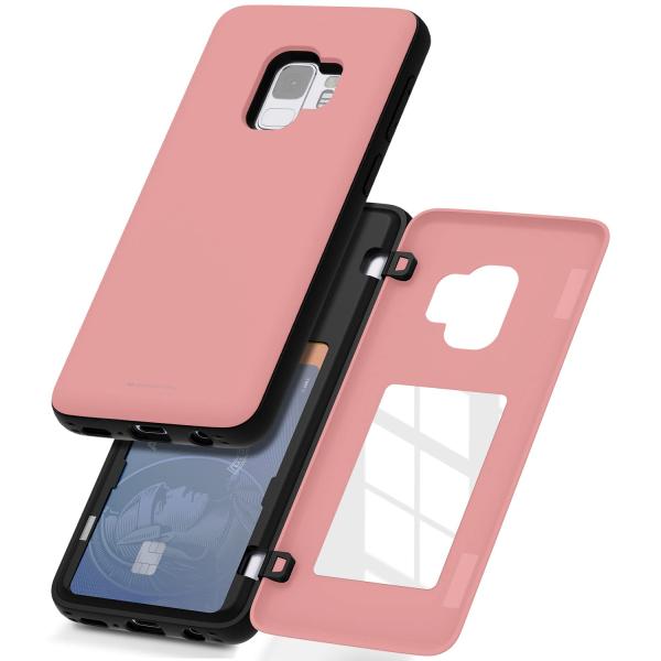 カラー：ピンク【カード収納】 カード入れの部分は曲線に従った設計になっており、2枚のカードをより簡単に収納できます。【二層保護】衝撃吸収の高い柔軟なTPUと硬質のポリカーボネートがあなたのスマホをしっかり守ります。【ミラーシール付き】背面カ...