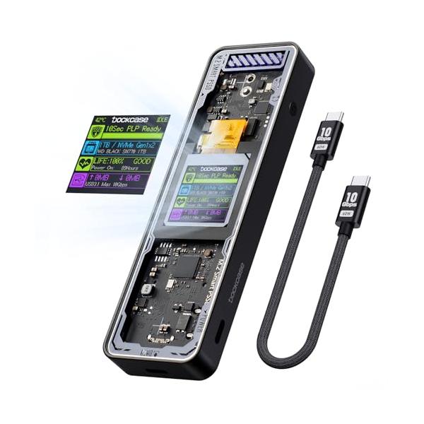 【M.2 SSDケース】SSDのヘルスチェック・容量・伝送速度・温度などを液晶に表示し、液晶は横向き・縦向きに変更可能です。【電源喪失時の安全装置】コンデンサを使用して 10秒のPower Loss Protection（電源保護、PLP）...