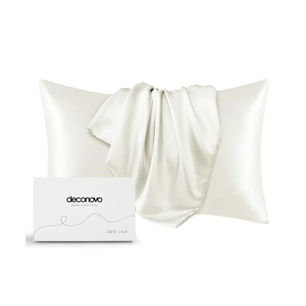 カラー：アイボリーサイズ：43cmx63cm【6Aクラスの高品質シルク】Deconovoシルク枕カバーは両面に6Aクラスの高品質の100%天然シルクを採用し、丁寧に縫製して仕立てました。金属ファスナーを使用しなく、使いやすい封筒式タイプで取...