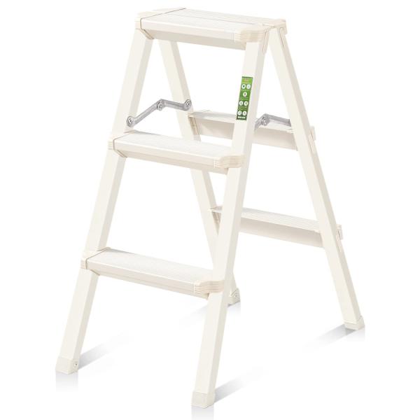 カラー：ホワイトサイズ：三段★【商品寸法】広げた状態：幅39cm×奥58cm×高さ73cm 　収納時：幅39cm×奥行16cm×高さ78cm、コンパクトなデザイン、空間を省いて、狭い場所でも収納られます。★【商品素材】アルミ製で、耐荷重は1...