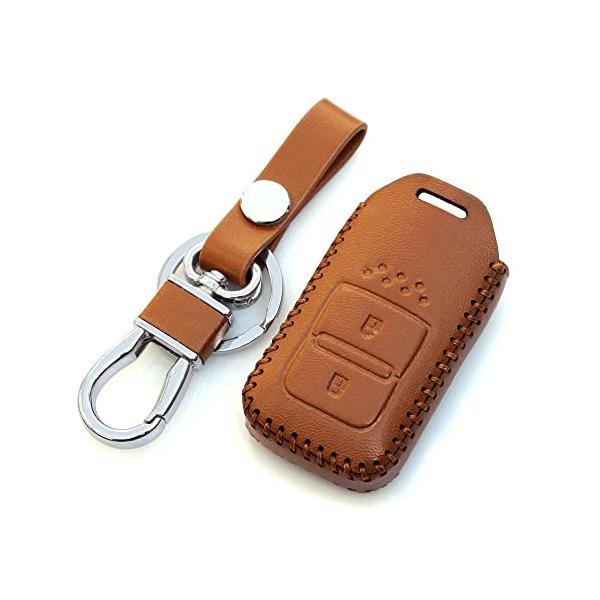 カラー：ブラウンホンダ純正スマートキー専用設計、クールでおしゃれなキーケースとなっております。取り付けは容易にできます、ボタン部はロック/アンロックの型押し仕様で装着したままでもスム ーズに操作を行えます。適合車種：ヴェゼル フィット ジェ...