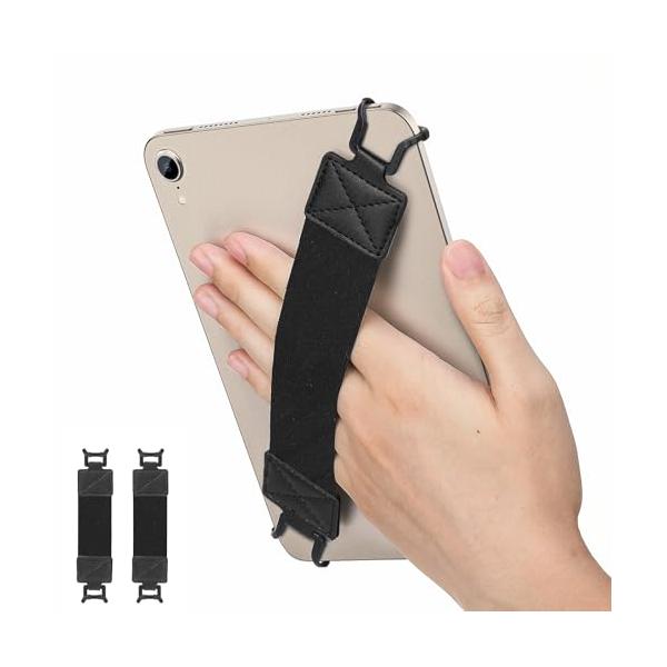 カラー：6-8inchブラック対応機種　両端のフック＋弾力バンドが伸ばされていない状態下の全長は約17CMありますので、iPad Mini 第6/5/4/3/2/1世代、Kindle Paperwhite、Fire7、Fire HD 8 ＆...