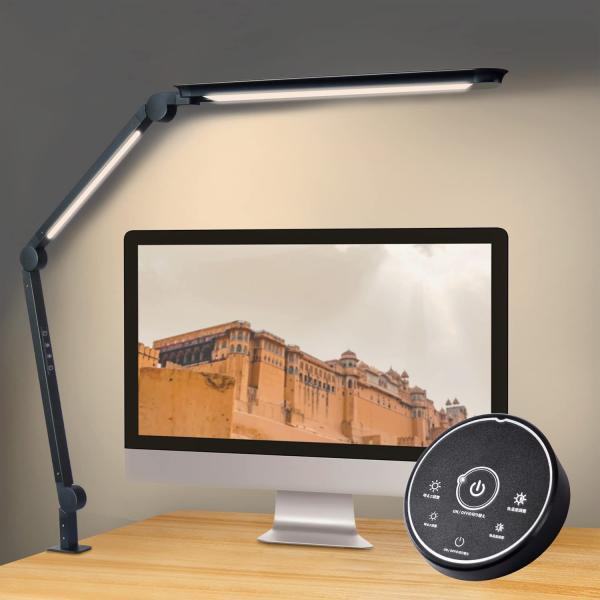 カラー：Black（強化版）：ダブル光源+15Wスタイル：モダン?【無線リモコンを搭載】LEDデスクライトは無線リモコンで自由自在に照度と色温度を調整できます。主照明と副照明の明るさと色温度を個別に制御可能。LEDライトは柔らかく、眩しくな...