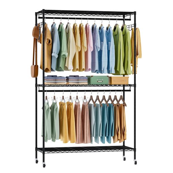 スタイル：モダン【商品仕様】本体：スチール　サイズ：棚3段 120cm×奥行45cm×高さ205cm【大容量収納】棚板が3段付いているのでちょっとした衣類小物やバック・帽子等を一緒に収納できる。ロングコートやワンピースなど衣類をしっかり収納...