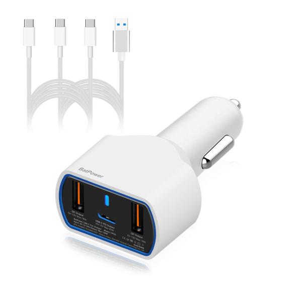 カラー：ホワイトサイズ：WhiteBatPower ULリストに記載された120W PD USB-Cカーチャージャー電源アダプター（Apple Macbook Pro 13 15 USB C HP Spectre X360 13 15 X2...