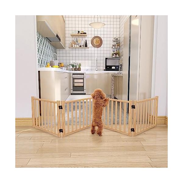 カラー：woodサイズ：高さ43cm、長さ233cm、4つのパネル【自然が育む、健康で環境に優しい素材】：天然の汚染されていない木材を原材料として使用し、再生可能な特質を持ち、地球の自然環境に優しい。しかも刺激的なにおいがなく、ペットに優し...