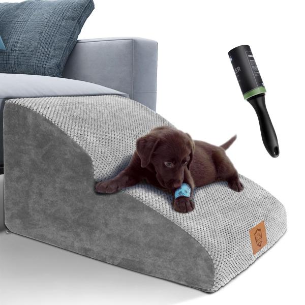 カラー：グレー【小型犬・老犬介護】体の小さい小型犬、足腰が悪くジャンプできない老犬、こちらのステップを使えば高所に登れます。ソファーやベット、机にも使えますので、よりご主人様に近づけます。こちらのステップは22ｋｇ以下対応できますので、ほと...