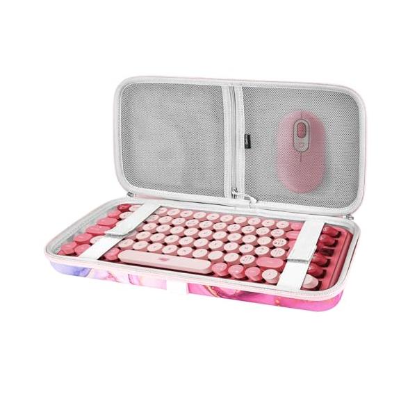カラー：Pink Marble多くの無線/有線の 84キー 75% コンパクト ゲーミングメカニカルキーボードに適合します。超硬シェルは、落下、衝撃、または押しつぶしからキーボードを保護します。メッシュポケットはジッパー付き、ケーブル、コー...