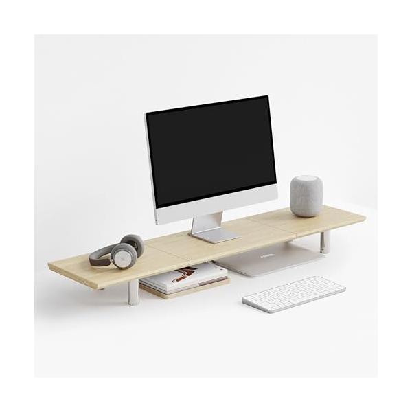 カラー：オークサイズ：100cm・【横幅100cmの机上台・収納便利】モニター下の空間は収納スペースが付き、キーボードやマウスなど周辺機器、タブレットなどを一気に収納できます。デスクの周りはすっきりになれ、作業スペースも広めます。・【おしゃ...