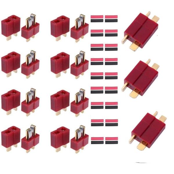スタイル：Deans T プラグ色：赤色黒色。 マッ クス 電流：約120A。重量：0.11kg材質：耐久性のある難燃性金メッキ銅と硬質プラスチック。10個の男性と10個のメスコネクタと20個のチューブを収縮させます。Deansと同様に安価...
