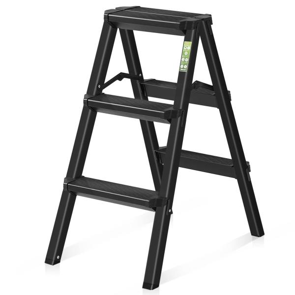 カラー：ブラックサイズ：三段★【商品寸法】広げた状態：幅39cm×奥58cm×高さ73cm 　収納時：幅39cm×奥行16cm×高さ78cm、コンパクトなデザイン、空間を省いて、狭い場所でも収納られます。★【商品素材】アルミ製で、耐荷重は1...