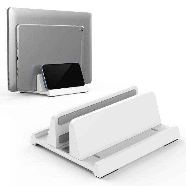 カラー：ホワイトスタイル：縦置き【3-in-1ノートパソコンスタンド】中部のスロットにノートパソコンやタブレットを立てて収納し、両側にスマホやペンなどを収納します。M’acbook Pro/M’acbook Air/A’SUS Chrome...