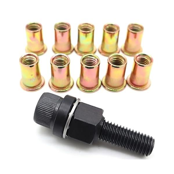 カラー：ブラックサイズ：M8スタイル：M8セット【仕様】M８のチョットナッター本体が１つあります。予備のボルトが１本付きます。【M８ポップナット】M８の亜鉛メッキ炭素鋼製ナットは１０個があります。使用便利です。【コスパが良い】手軽にブライン...