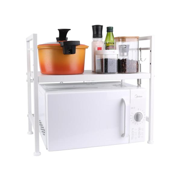 カラー：ホワイト【伸縮幅高さ調整】　ラック幅の伸縮範囲は40cm〜60cmです。棚板高さは約5.5cm間隔で2段階調整可【色と表面加工】　　黒と白　高温で焼結塗装されており、熱と水に強く、汚れも付きにくいです。飲み物などの汚れはさーと拭き取...