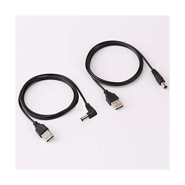 カラー：黒規格：5V-0.5A、外径：5.5cm 内径：2.1cm、線長：約100 cm センタープラス電極L型タイプと通常タイプの2本セット用途：LEDランプ、ルーター、スピーカー、USB扇風機、HDMIスイッチなど小型機器の給電用USB...