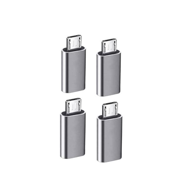 カラー：シルバー 4個入り【Type C メス to Micro USB オス変換】USB Type Cケーブルしかない場合、本製品を使用して、接続するだけであらゆる設定が不要となりスマーホとタブレットなどUSB type ｃをmicro ...