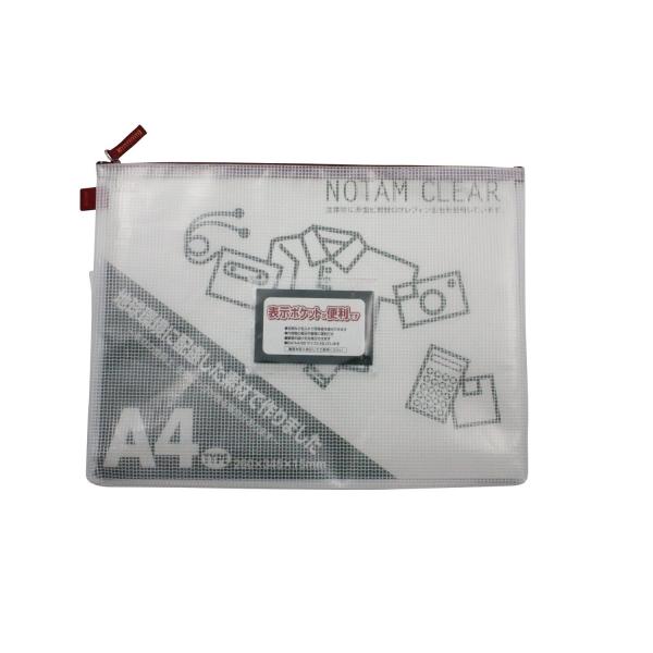 カラー：レッドサイズ：A4 レッド【特長1】繊維の入ったクリアー生地で重い物でも安心【特長2】表示ポケット付き【対応サイズ】A4サイズ（345×260×15mm）【本体材質】非塩ビ系オレフィン生地【ファスナー引手】ナイロン素材