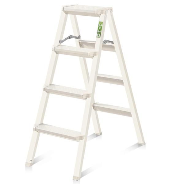 カラー：ホワイトサイズ：四段★【商品寸法】広げた状態：幅41cm×奥行73cm×高さ97cm 　収納時：幅41×奥行16cm×高さ103cm、コンパクトなデザイン、空間を省いて、狭い場所でも収納られます。★【商品素材】アルミ製で、耐荷重は1...