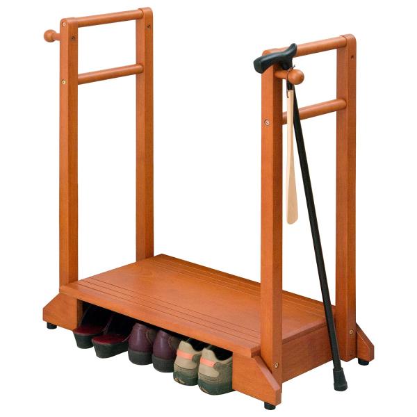 カラー：ライトブラウンサイズ：両側手すりスタイル：モダン【本体サイズ】:幅76.5×奥行35×高さ80cm/踏み台部分高さ:12cm【玄関の昇り降りがラクラクに! 】安心で便利な手すりが両側についており、身体をしっかりと支えてくれます。ひざ...