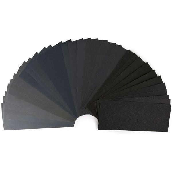 カラー：ブラックサイズ：23 x 9.5cm1.サンドペーパー（120 180 240 400 600 800 1000 1200 1500 2000 2500 3000）12種類で各グリットごとに3枚、合計36枚、スペアまたは交換用に十分...