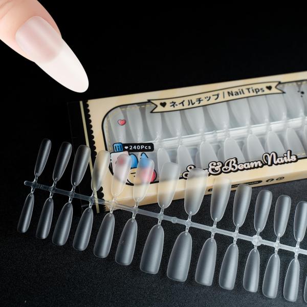 カラー：ロングオーバルスタイル：ロングオーバルSun＆Beam Nails クリアネイルチップ 15サイズ240枚入り フルカバー ハーフチップ 薄い 快適 マット ネイルアート アクリル マニキュア サロン 業務用 手用 (ロングオーバル)