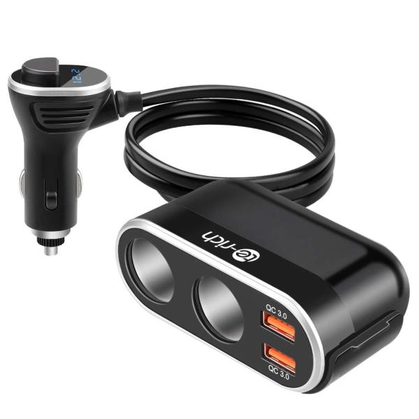 カラー：ブラック【コンパクト】2連及び2USBポートのソケット分配器である。同時に複数の電子製品が充電でき、車載充電器の不足を解消！長時間の使用や、移動時間中の充電、急なバッテリー切れなどに便利です。※1年間の付。【QC3.0急速充電】Qu...