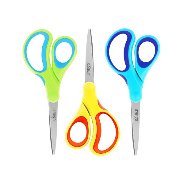カラー：青、緑、黄スタイル：クラシック先端の尖った、子供用ハサミ 178 mmの生徒用ハサミ。青、黄色、ネオングリーンなど、さまざまな色があります。可愛くて遊び心のあるツートンカラーのデザイン。学校に戻る準備のためのハサミ：LIVINGO ...