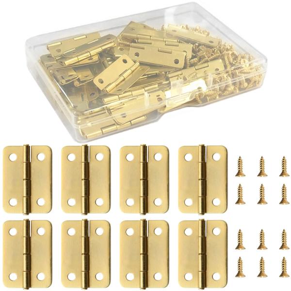 カラー：ゴールド【セット内容】蝶番50個。 固定用ネジ、収納箱付き。【サイズ】約15*18mm。【材質】鉄製、耐久性があり、錆びにくく、色あせしにくい。【取り付け簡単】木箱やドアに取り付け、4つの取り付け穴は高負荷に耐えられるように設計され...