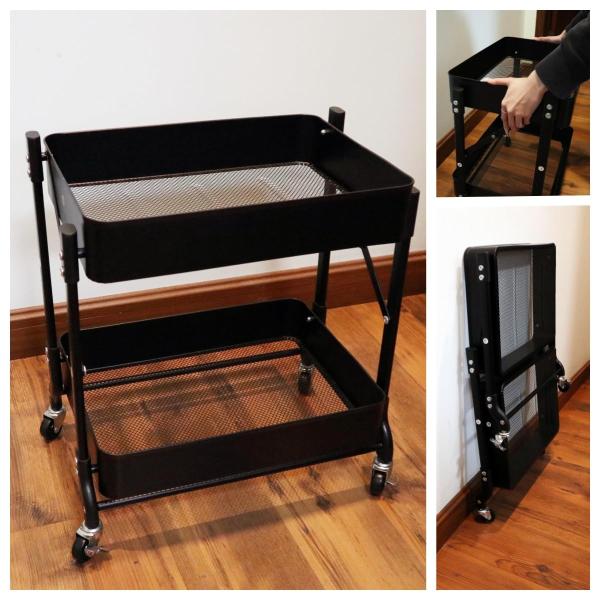 カラー：ブラックサイズ：折畳２段【折り畳み可】折り畳み式と一体構造のデザインは単身の人と女性に合って、分解やすいし、使用しない時は折りたたむだけで省スペース、厚みが8センチなので、隙間収納もできて、使わないときはサッと収納！ 　【耐荷重抜群...