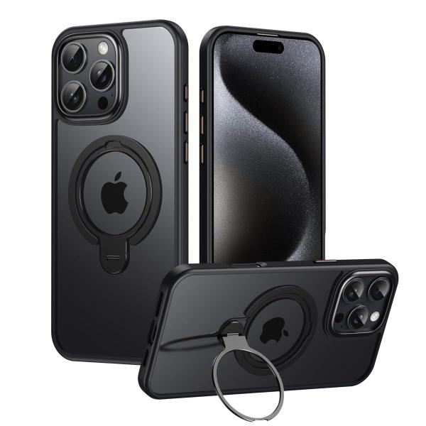 カラー：ブラックサイズ：13Pro2024最新のダブルリング+定点360度回転スタンド : 2024新開発進化版、土台のマグネットリングとスタンドリングのダブルデザインで、スタンド利用時（リングを開いた状態）でも充電可能、マグセーフアクセサ...