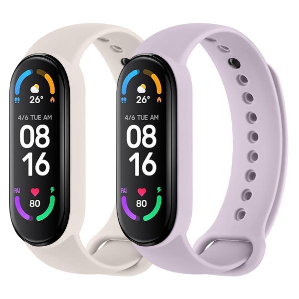 カラー：スターライト+クリームパープルスタイル：シンプル【対応機種】Xiaomi Mi Band 6 ＆ Xiaomi Mi Band 5にのみ適合します。(Xiaomi Mi Band 4およびMi Band 3には対応していません！！！...