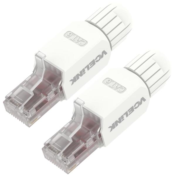 カラー：ホワイト【簡単な取り付け】現場で組み立てられるCat6 RJ45コネクタは、DIY愛好家やテクノロジー愛好家の必需品です。圧着工具なしで簡単に接続でき、時間や手間を節約できます。接続エラーが発生した場合でも、簡単に取り外して再利用で...