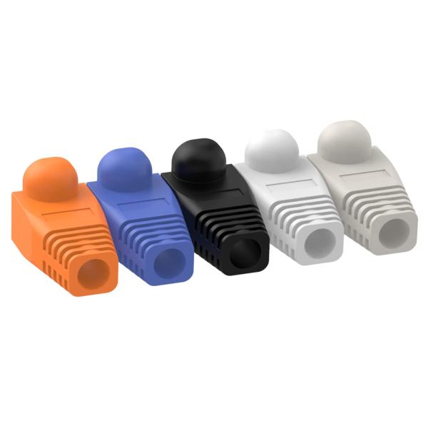カラー：5色（青白灰黒橙）サイズ：50個適用 RJ45ケーブル：CAT6/CAT5e/CAT5 LANケーブルに適しています。通過できる最大直径は6mmです。断線防止 LANケーブル カバー：引張力の影響を軽減し、 RJ45 LANケーブル...
