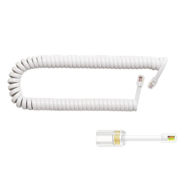 カラー：ホワイト【製品仕様】電話機の受話器と、電話機本体の間に接続するコードです。ケーブルタイプ:カールコード、片側ロングタイプ コネクタ形状:4極4芯 RJ9プラグ-RJ9プラグ　規格:クロス結線　ケーブル長さ(収縮時):約0.3m　ケー...