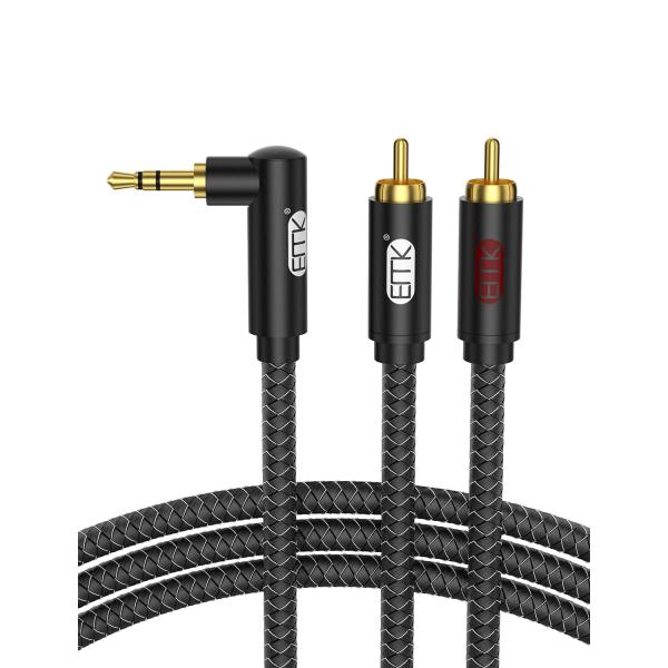 カラー：ブラックサイズ：1M【90度直角設計】rca 3.5mm 変換ケーブルは90度直角設計で、壁掛け機器にもっと適して、限られた壁と機器スペースの恥ずかしさを解決します。 3.5mm to 2RCA 変換ケーブルは伸びる力に強く、線を壊...