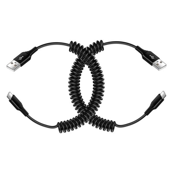 カラー：コイル式1.83m*2本?【伸びるUSB Type Cケーブル】コイル型のType Cケーブルで、縮んだ45cmから最大180cmまで伸縮できます。コイル形状のデザインで、持ち運びや保管が簡単で、使いやすく、ケーブルを乱雑にせずに整...