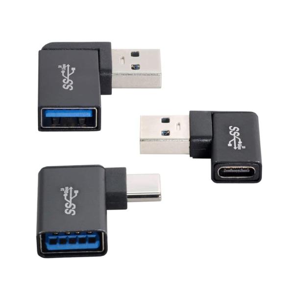 カラー：ブラック 3個アダプター - USB3.1 角度付きタイプCコネクタは、USB 3.1の新しいデザイン、タイプCコネクタのリバーシブルデザイン、リバーシブルプラグの向きとケーブルの方向です。10Gbpsのデータ転送定格をサポートしま...