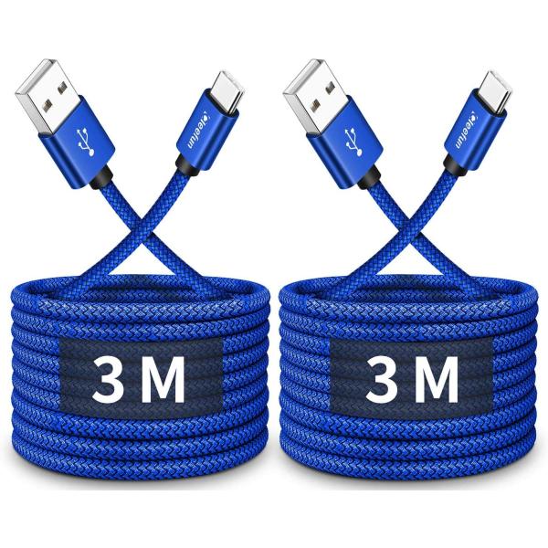 カラー：ブルーサイズ：3m【3m＆2本】3m長さのusb cケーブルで、線長不足の心配不要！遠いところでも使用可能です。例えば、学校、自宅、職場、充電コンセントなどから離れている旅行に最適です。また、2本があり、予備用として一緒に購入できま...
