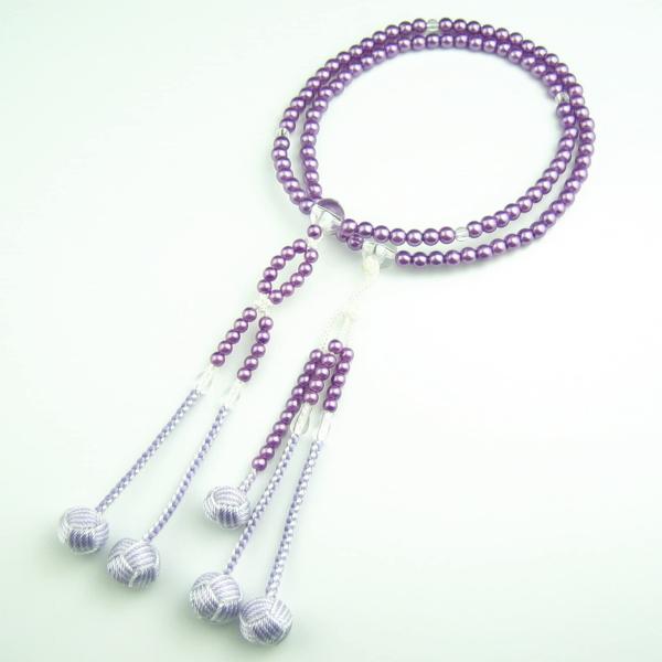カラー：ラベンダースタイル：?代商品明細 主玉：6ミリラベンダーパール（ ABS樹脂製） 四天玉：４ミリ新水晶（アクリル製） 親玉：１２ミリ新水晶（アクリル製） 房の色：２色手毬房国際創価学会（SGI）用専門数珠です、女性用Mサイズ。ABS...