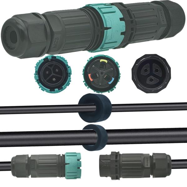 ?素材: 防水ケーブル コネクタはポリアミド EP (ナイロン PA66) 素材で作られており、頑丈で耐久性があり、耐圧性と温度耐性があり、再利用可能です。?自動ロック設計：オス端子とメス端子を位置合わせして挿入すると、コネクタは自動的にロ...