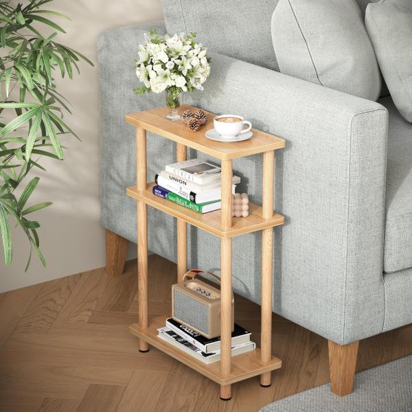 カラー：ナチュラルサイズ：40cm*18cm*62cmスタイル：3段【多機能スリムサイドテーブル】長さ40cm、幅18cm、高さ62cmのコンパクトなサイズで、ソファの隙間やベッドと壁の間など、狭いスペースにぴったりフィットします。特にワン...