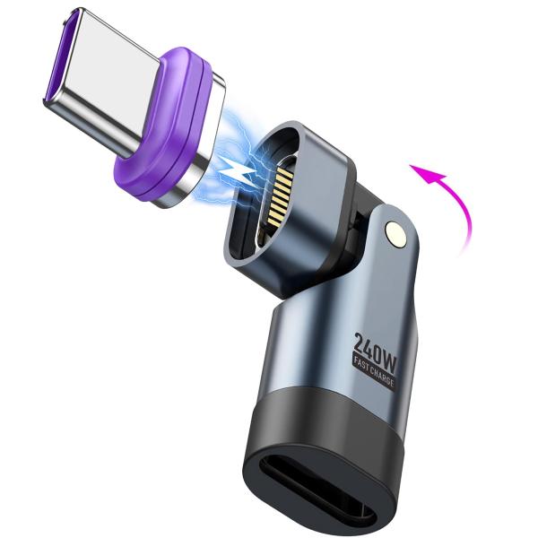 ?【アップグレード240W】：USB Cマグネットアダプターは5V/3A-48V/5A、最大240WのUSB電力供給を実現でき、お使いのデバイスに最速の充電を提供します。?【I字型、L字型、180°回転式デザイン】：USB-C変換アダプタは...