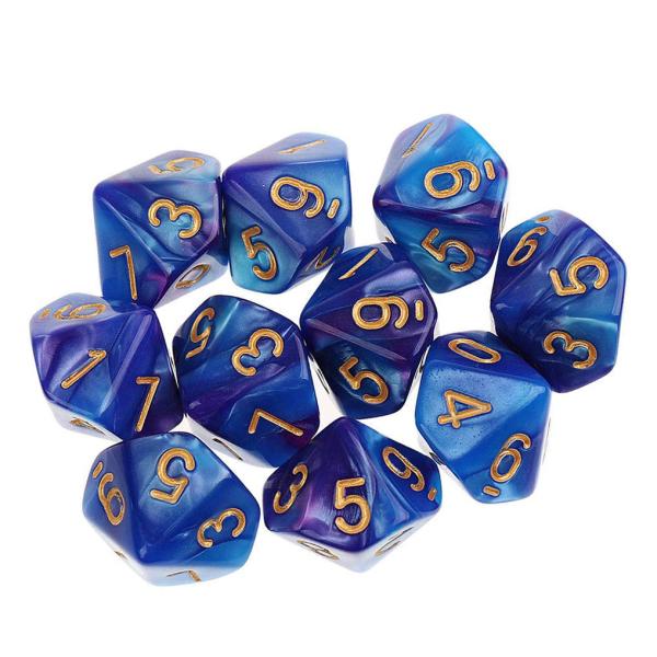 カラー：ブルー パープルサイズ：16mm10個 ダイス D10 (0-9) サイコロ 10面ダイス 多面体ダイス耐久性と耐久性のあるアクリル材質で作られています。ダンジョンズアンドドラゴンズDND TRPG MTGダイステーブルゲーム、サイ...