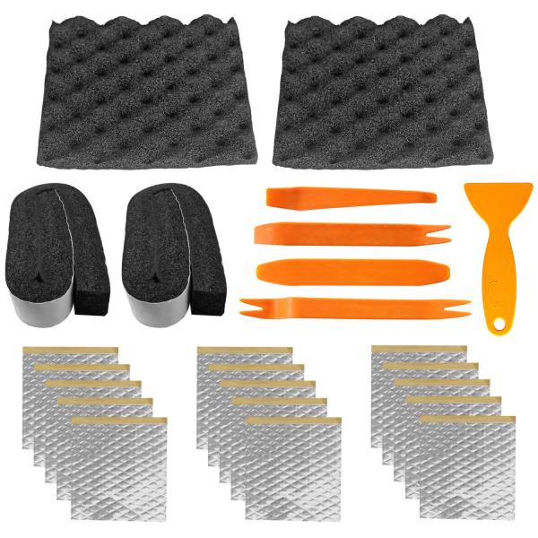 カラー：シルバーサイズ：24点【セット内容】 スピーカー背面制振吸音材(約200×200mm/厚さ約20mm・・・2枚) スピーカー用防音テープ(約20×600mm/厚さ約25mm・・・2本) 制振シート制振材(シルバー)(約100×100...