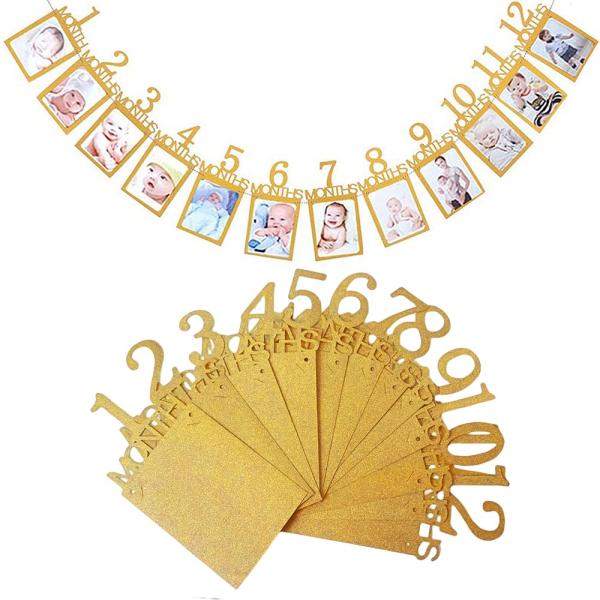 カラー：ゴールドスタイル：ゴールド【セット内容】フォトフレーム*12（1月~12月各1枚）、ひも*1、ひも通る用針*1【サイズ】フォトフレーム：約26.5cmm*13cm。写真サイズ：6インチの写真に適しています。【素材】厚手のクラフト紙を...