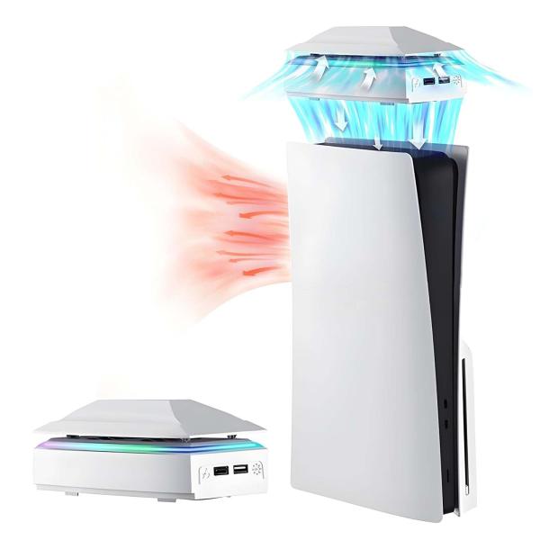 カラー：白【旧型PS5専用設計???】旧型PS5 専用設計、新型PS 5上部放熱ファンが新登場。上部冷却ファン、防塵設計、3段冷却システム、8モードRGBカラーランプバンド、追加2つのusbポート。これらの機能は、ゲーム機の寿命を延長し、ゲ...