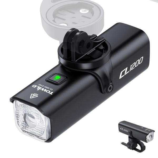 カラー：ブラックスタイル：1.CL1200ライト-5000mAh（単品）【新しい5000mAh大容量バッテリー】 TOWILD CL1200 自転車ライトは5000mAhアルミ合金バッテリーを内蔵し、ロードバイクライトとして最大12時間（フ...