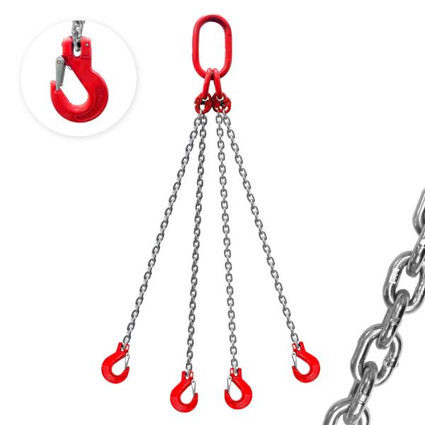 カラー：4本吊りサイズ：8mm【サイズ】定格荷重：4.75t チェーンの長さ: 1.5m チェーンの直径：8mm フック使用荷重：2ton【クレビスフック】フックにはラッチ(外れ防止金具)が付いているので、物の落ちることを防ぐだけではなく、...