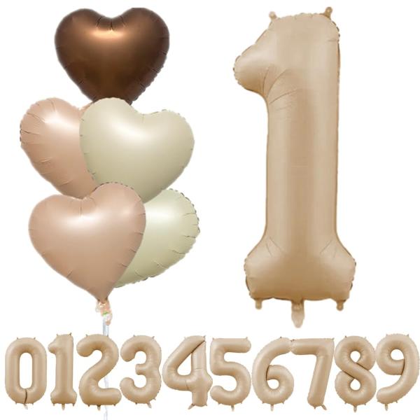 カラー：1サイズ：キャラメル色【セット内容】：40インチ数字バルーン*1個、18インチハートバルーン*5個、ストロー*1本。【雰囲気作る】：お部屋の雰囲気を、一気に誕生日パーティーを感じる雰囲気へ変えたい、そんなときに！クリームカラーの数字...