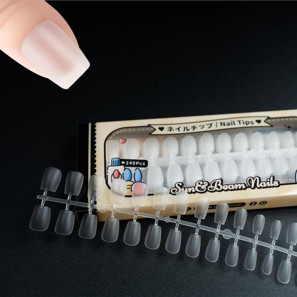 カラー：超短コフィンSun＆Beam Nails クリアネイルチップ 15サイズ240枚入り フルカバー ハーフチップ 薄い 快適 マット ネイルアート アクリル マニキュア サロン 業務用 手用 (超短コフィン)